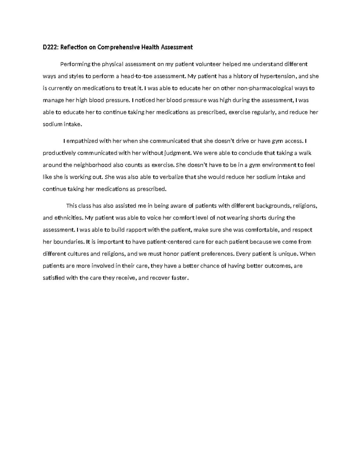 D222: Reflection Paper on Comprehensive Health Assessment Techniques ...