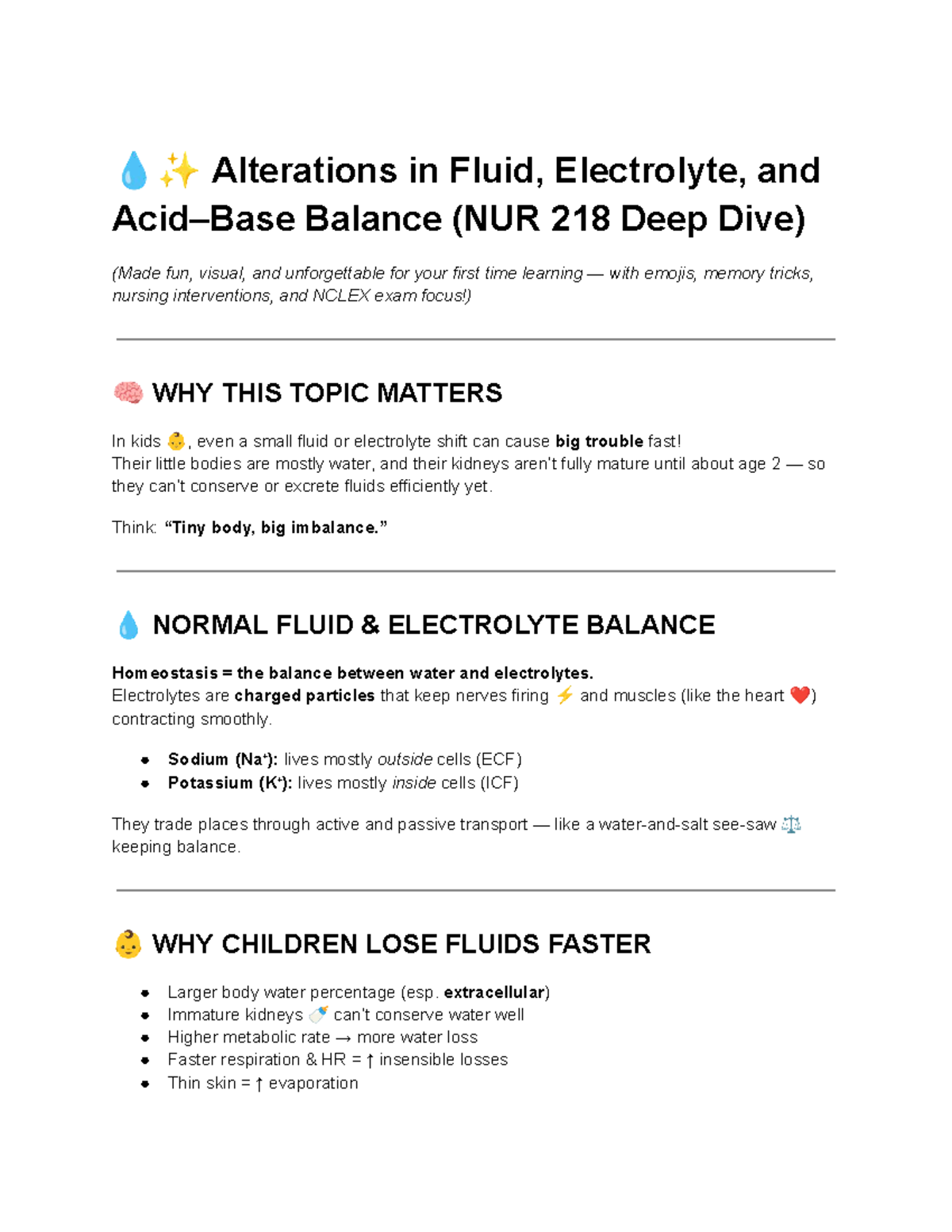 Fluid and Electrolyte Balance in Pediatrics (NUR 218 Final Exam Guide ...