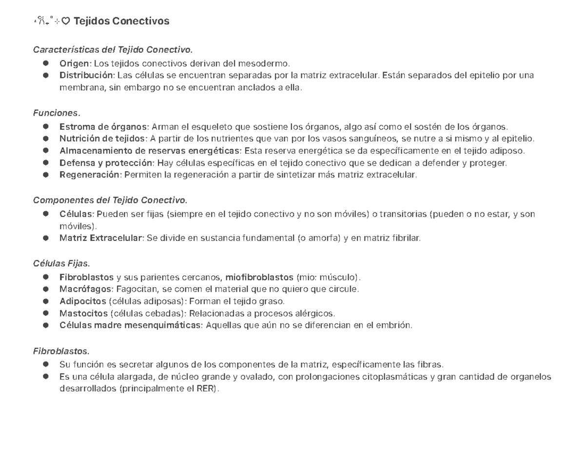 Tejidos Conectivos: Funciones y Características Esenciales - Studocu
