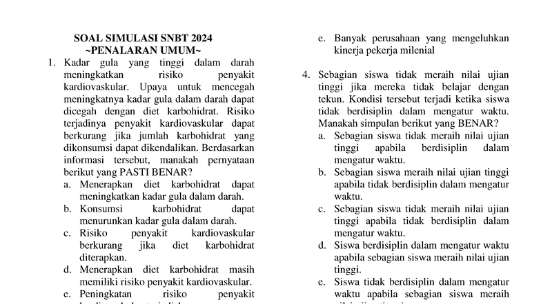 Simulasi SNBT 2024: Semua Subtes dan Pembahasan - Studocu