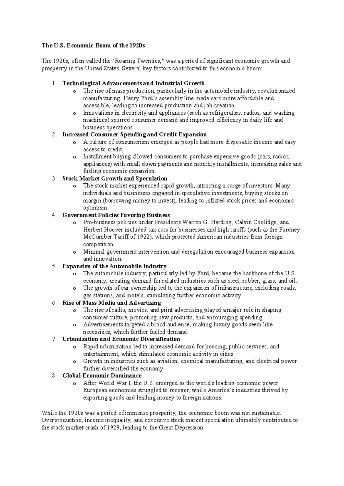 1920s U.S. Economic Boom: Key Factors & Impacts - Modern History SAC ...