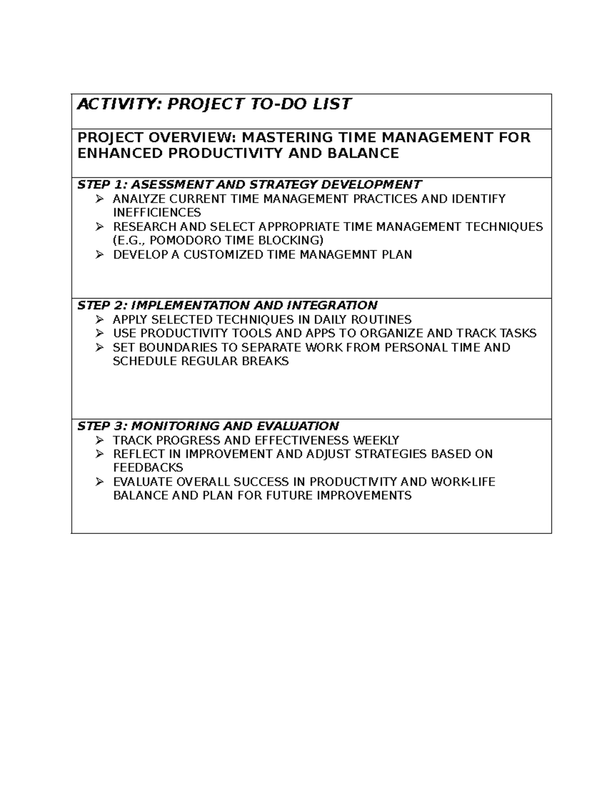 TO-DO LIST - outline - ACTIVITY: PROJECT TO-DO LIST PROJECT OVERVIEW ...