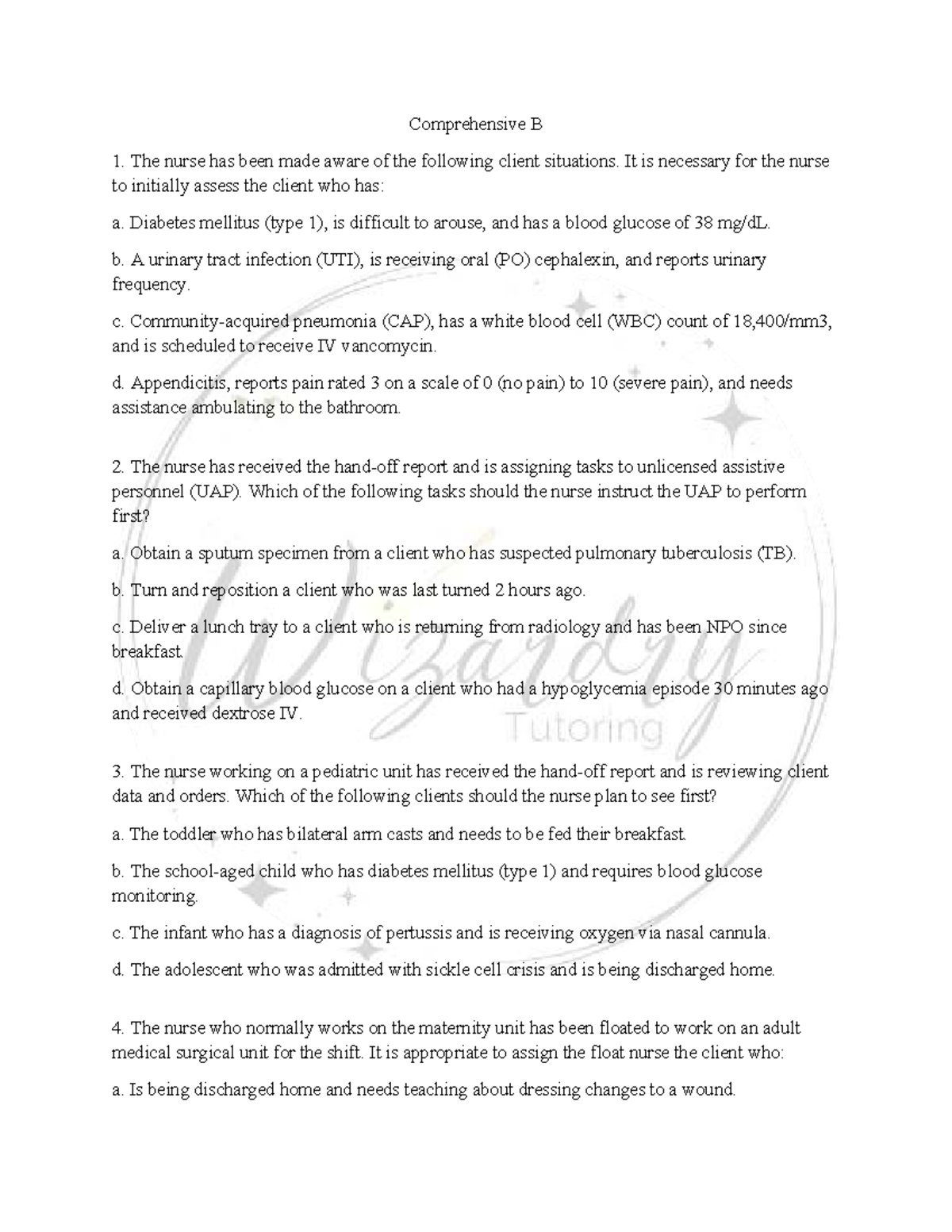 NUR 283 Comprehensive Client Assessment and Care Scenarios - Studocu