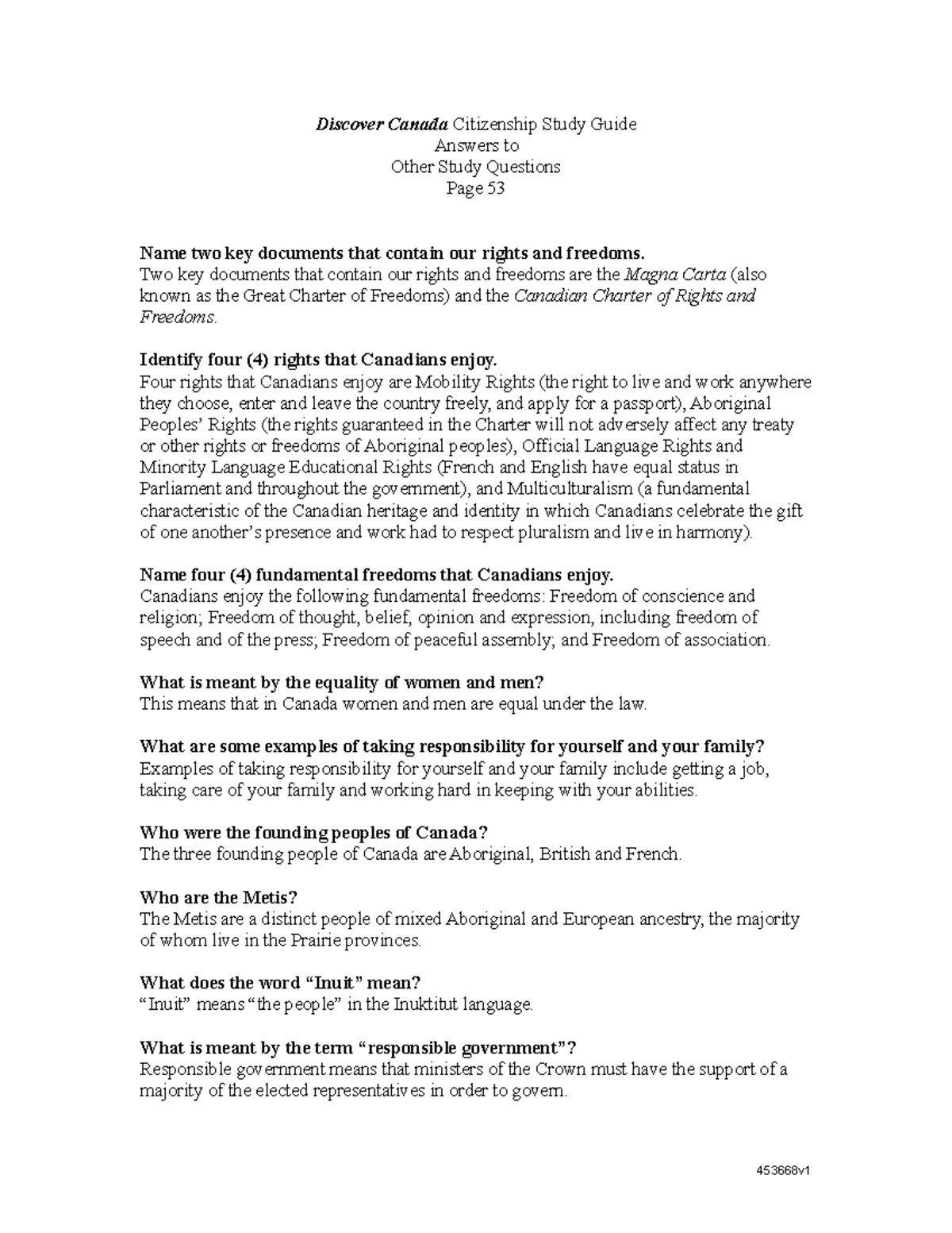 Discover Canada: Rights and Responsibilities Study Guide - Studocu