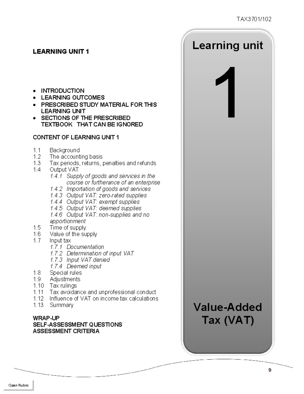 TAX3701 2023 TL 102 Learning Unit 1: Understanding Value-Added Tax (VAT ...