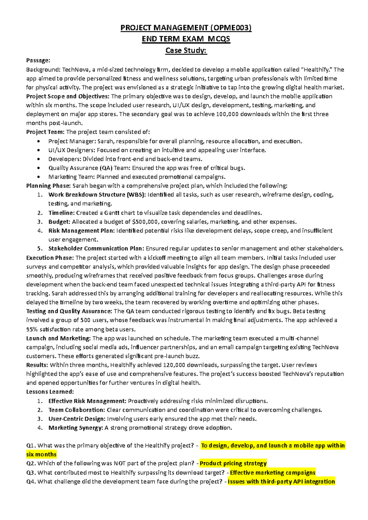 Project Management ETE (OPME003) - PROJECT MANAGEMENT (OPME003) END ...
