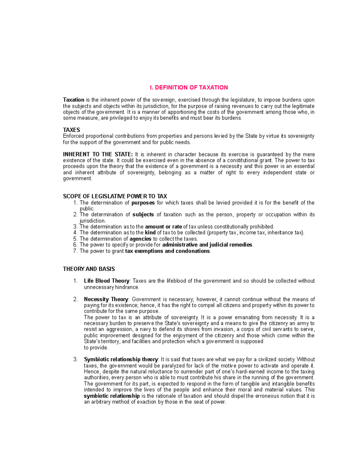 Taxation: Definition, Scope, and Theories (Course Code: TTAX) - Studocu