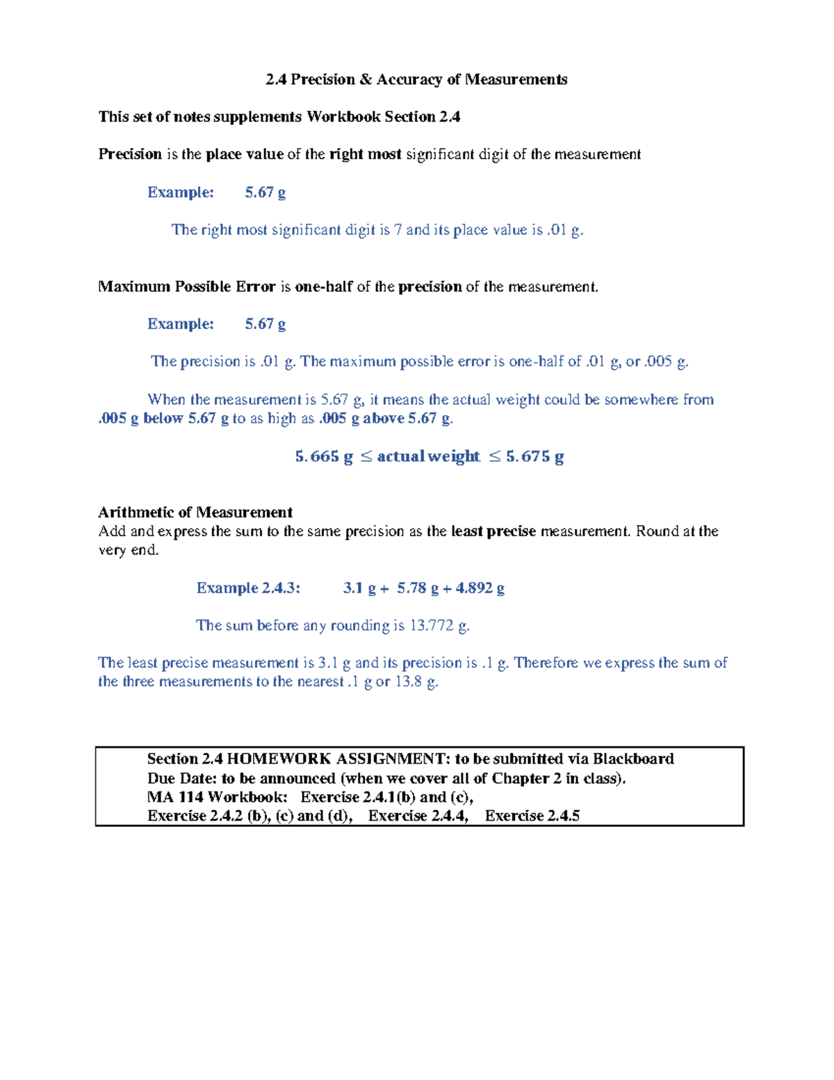 MA 114 Final Exam Notes: Precision & Accuracy of Measurements - Studocu