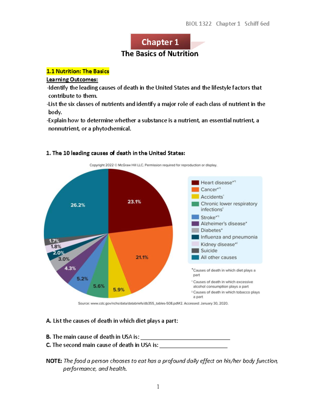 BIOL 1322 Chapter 1: Introduction to Basic Nutrition Concepts - Studocu