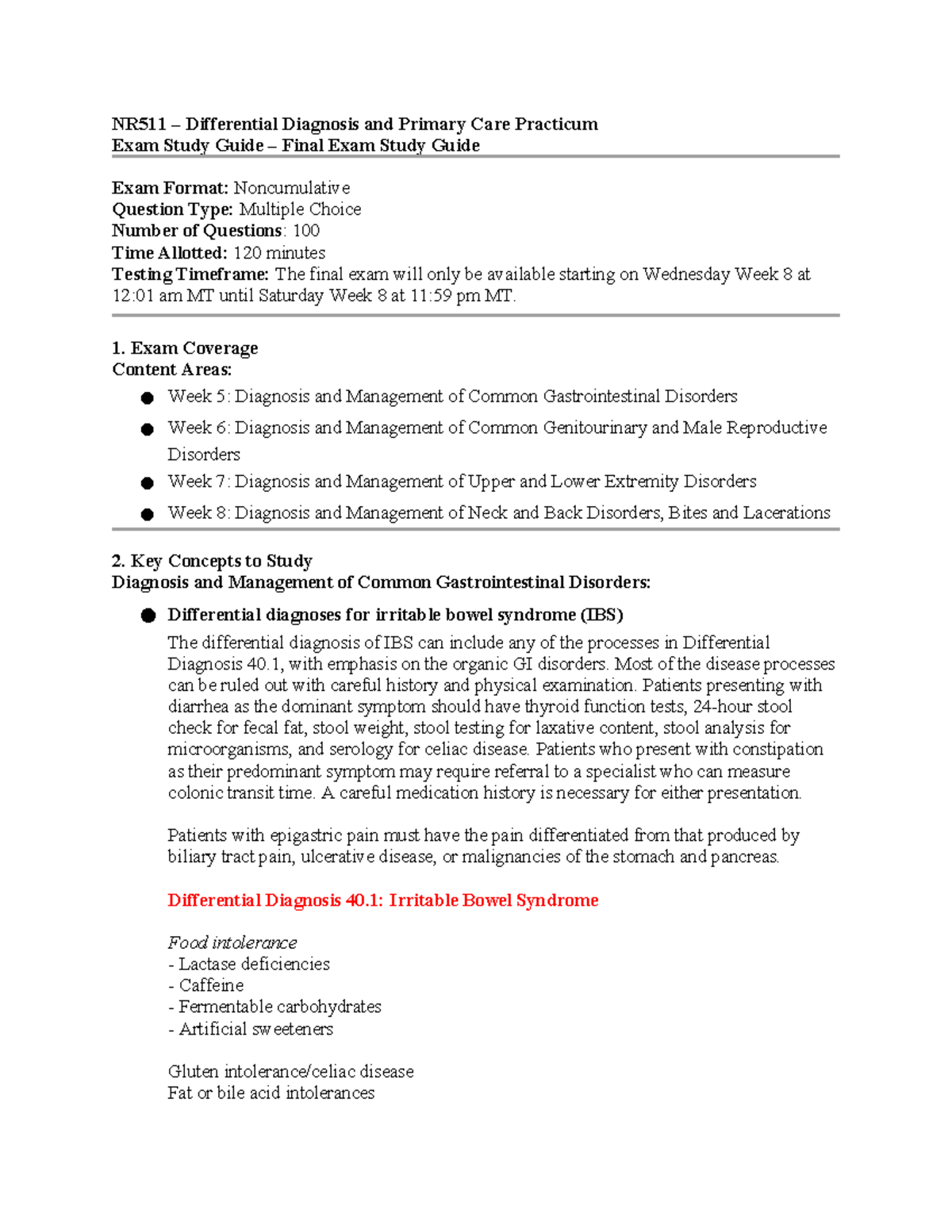 NR511 Differential Diagnosis & Primary Care Practicum Final Exam Study ...