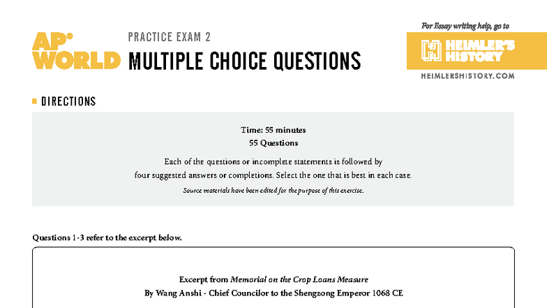 AP World History Practice Exam 2: Multiple Choice Questions - Studocu