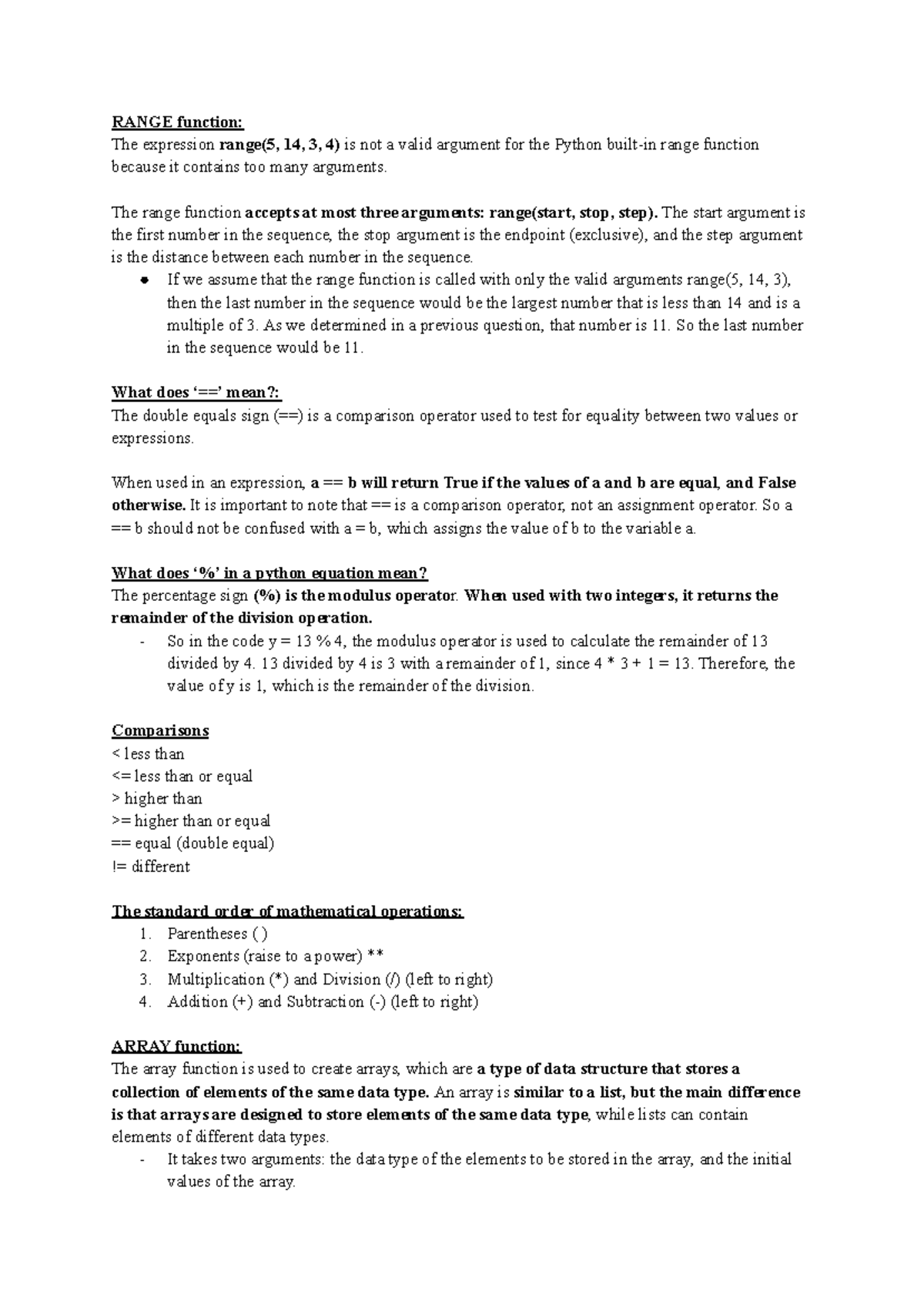 IDM 101 - Python Functions & Programming Concepts Summary - Studeersnel