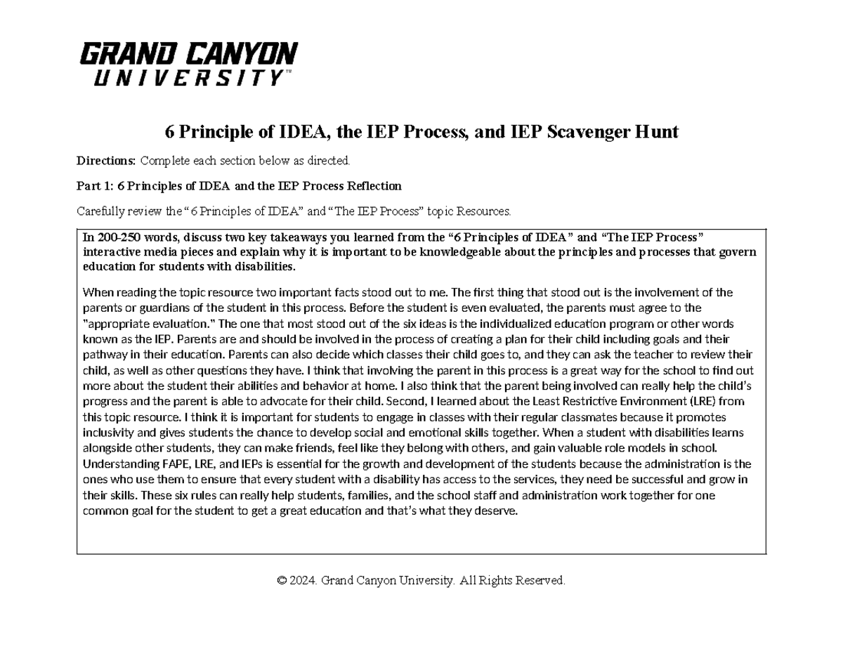 SPD-200 RS T1: 6 Principles of IDEA & IEP Process Reflection and ...