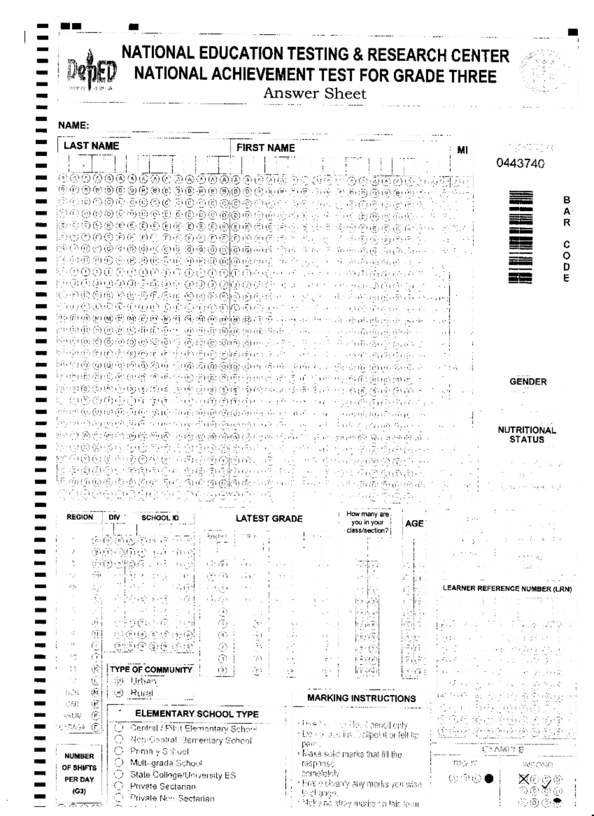 NAT Practice Test Answer Sheet - Descriptive Questionnaire - Studocu