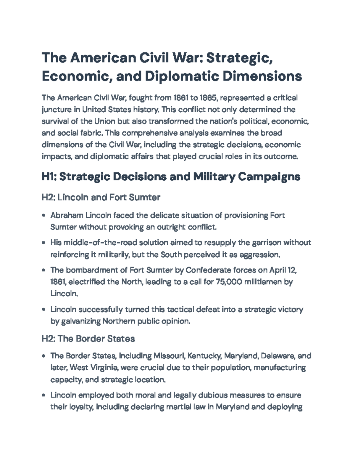 Analysis of the American Civil War: Strategy, Economy, and Diplomacy ...