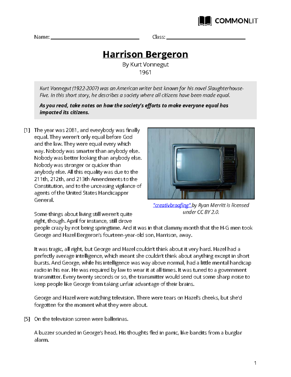 Harrison Bergeron (ENG 101) - Analysis and Discussion Notes - Studocu