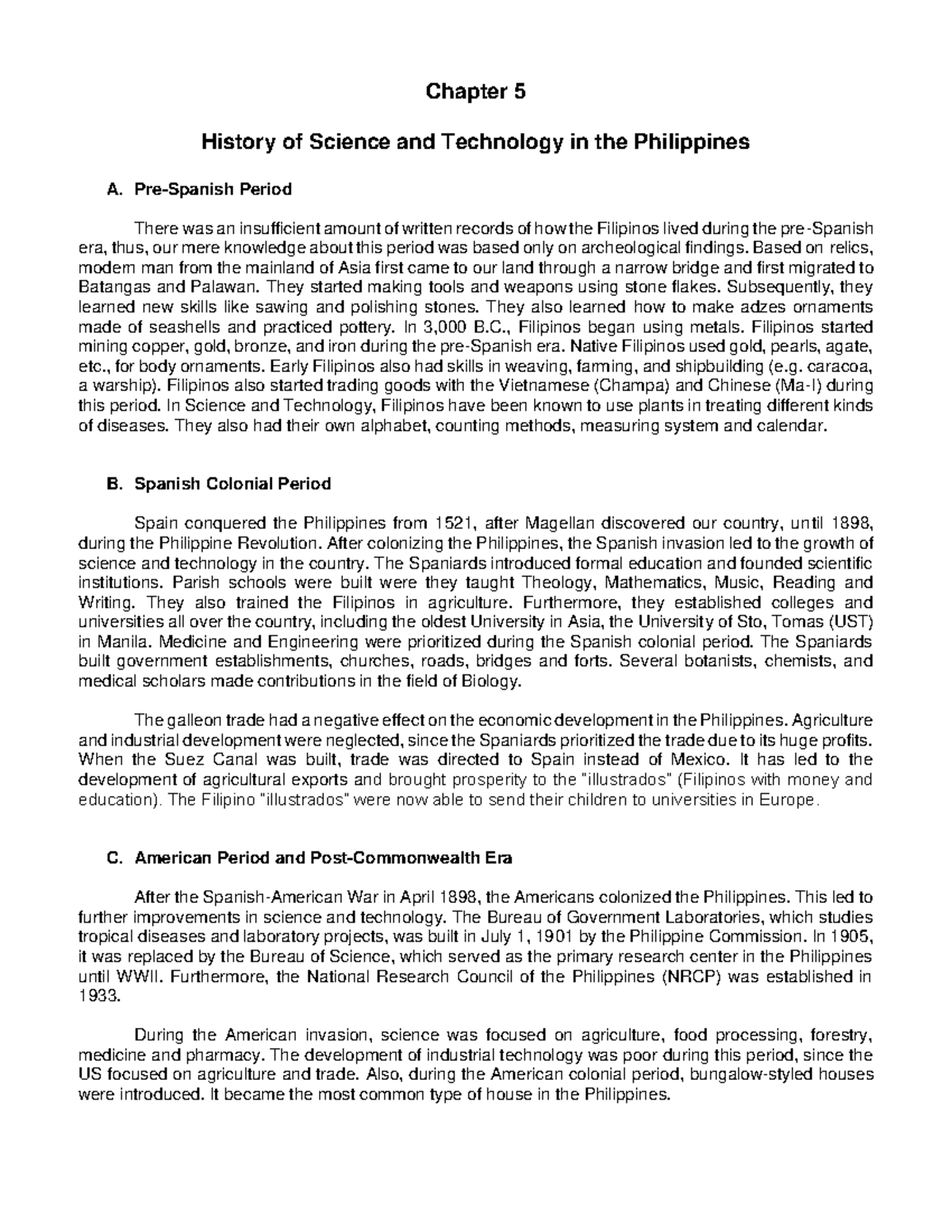 Chapter 5: Evolution of Science & Tech in the Philippines - Studocu