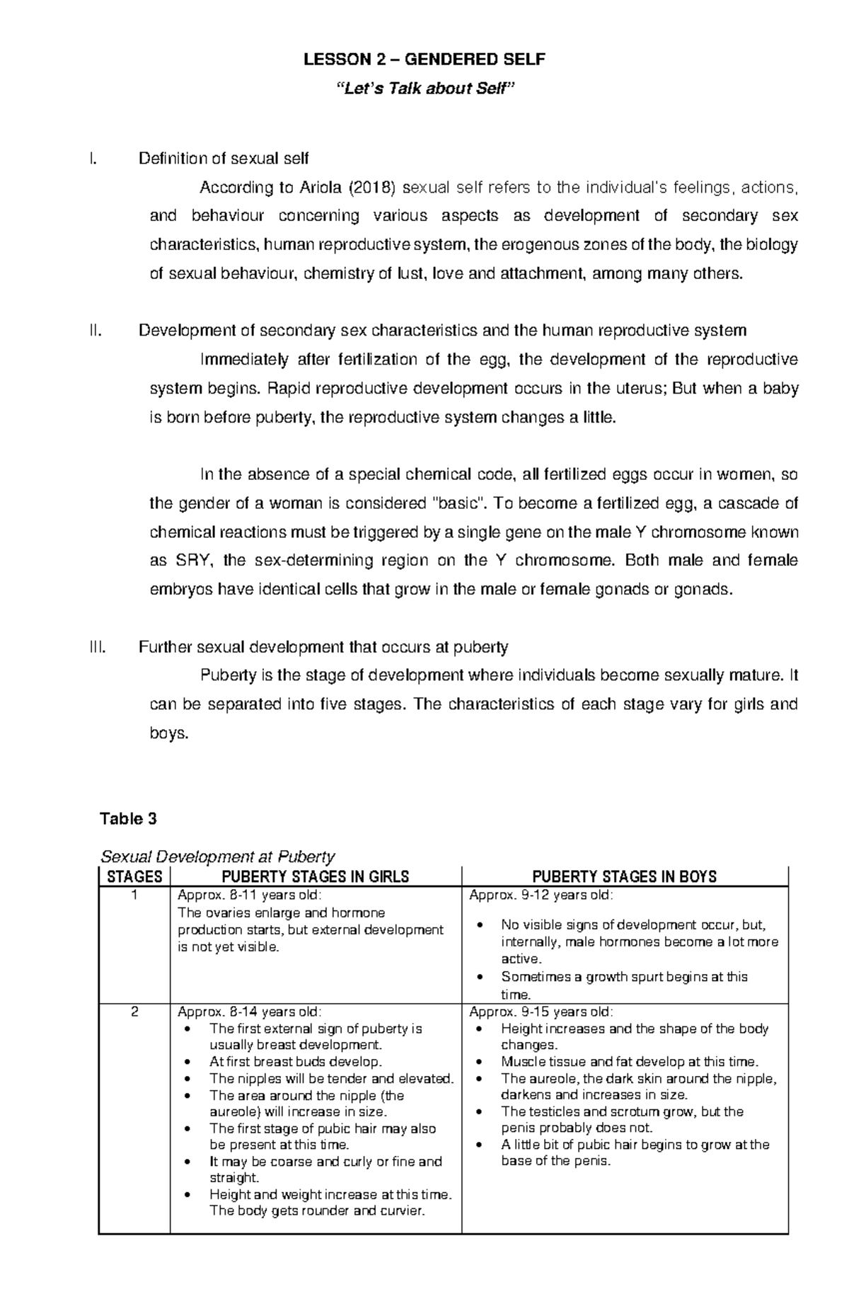 Module 2 Lesson 2: Understanding My Gendered Self and Sexual ...