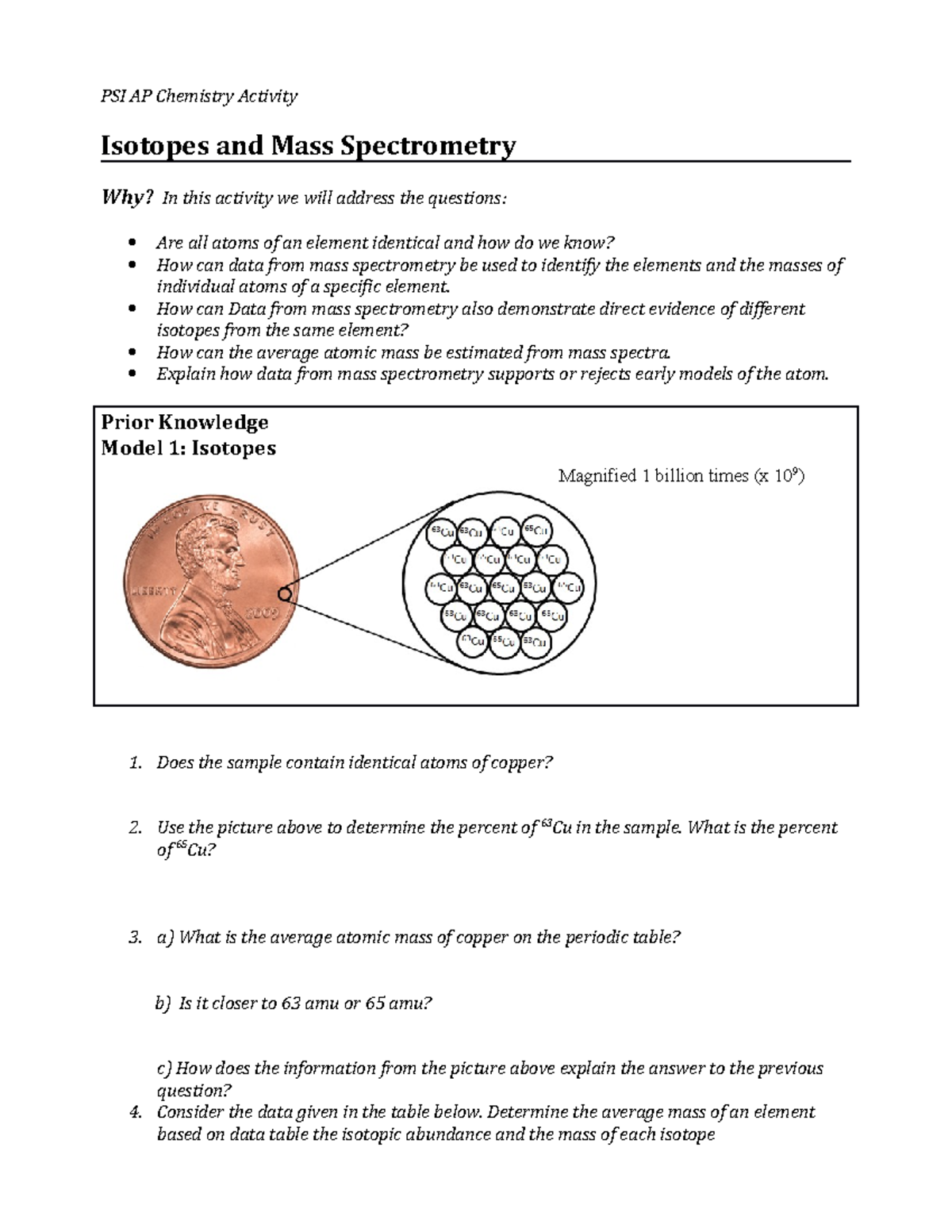 AP Chem Isotopes & Mass Spectrometry Activity Overview - Studocu