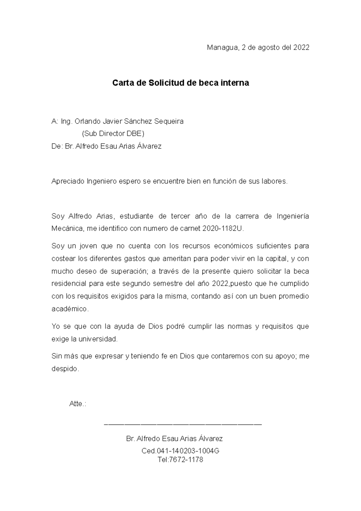 Solicitud de Beca Interna para Estudiante de Ingeniería 2022 - Studocu