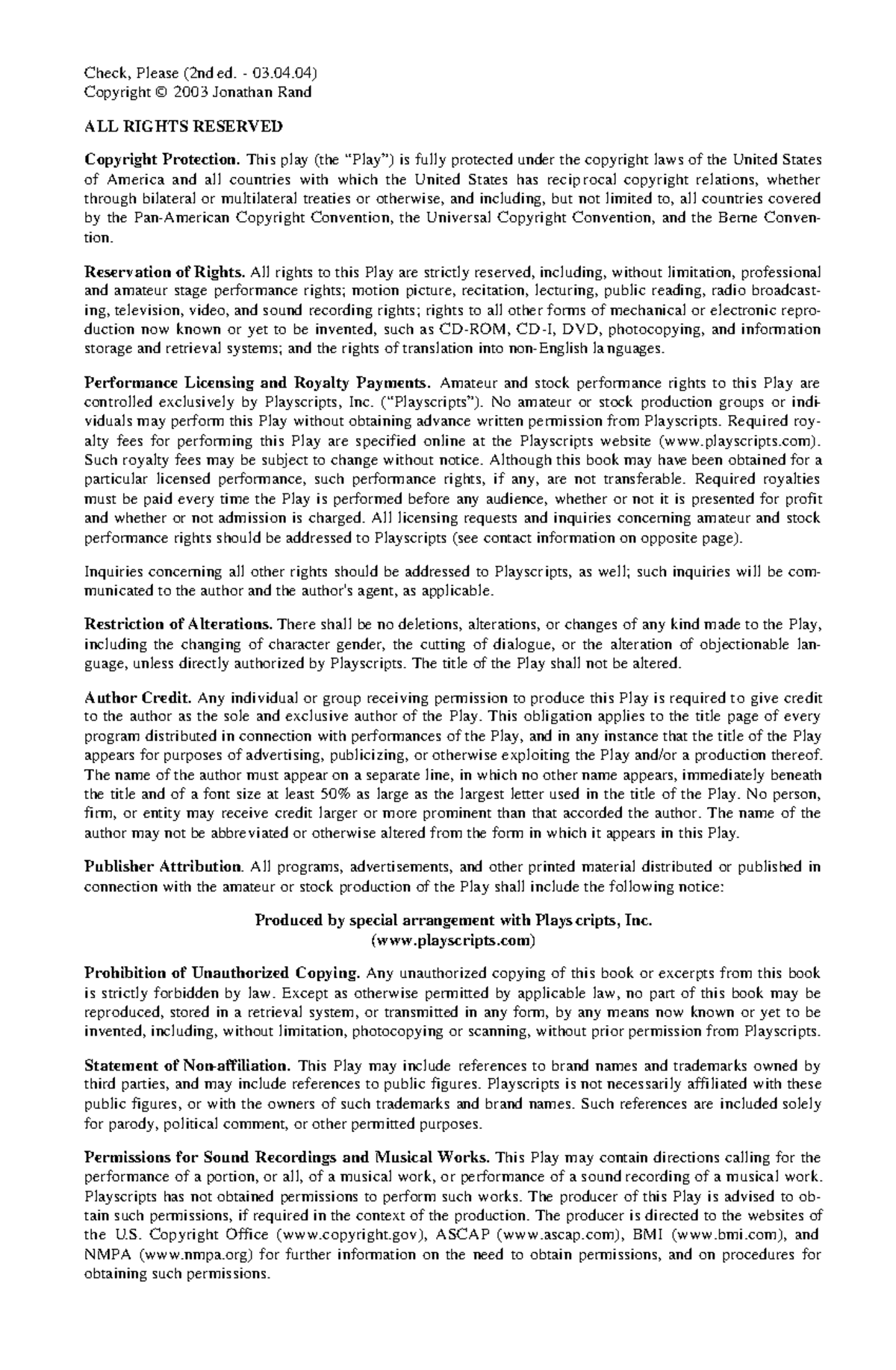 Check, Please (2nd ed. 03.04.04) - A Play by Jonathan Rand - Studocu