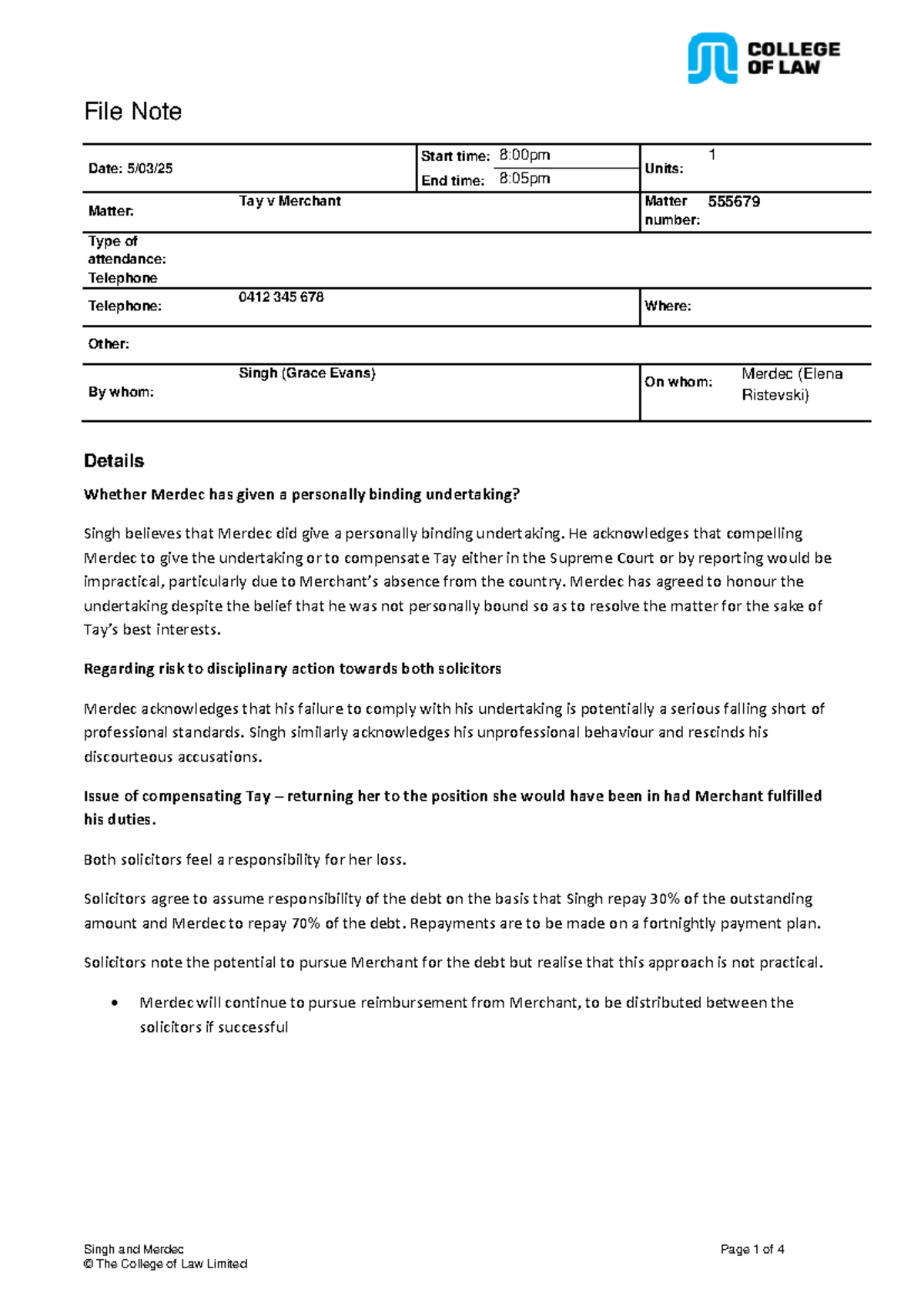 Tay v Merchant Case Study: Legal Undertakings & Professional Conduct ...