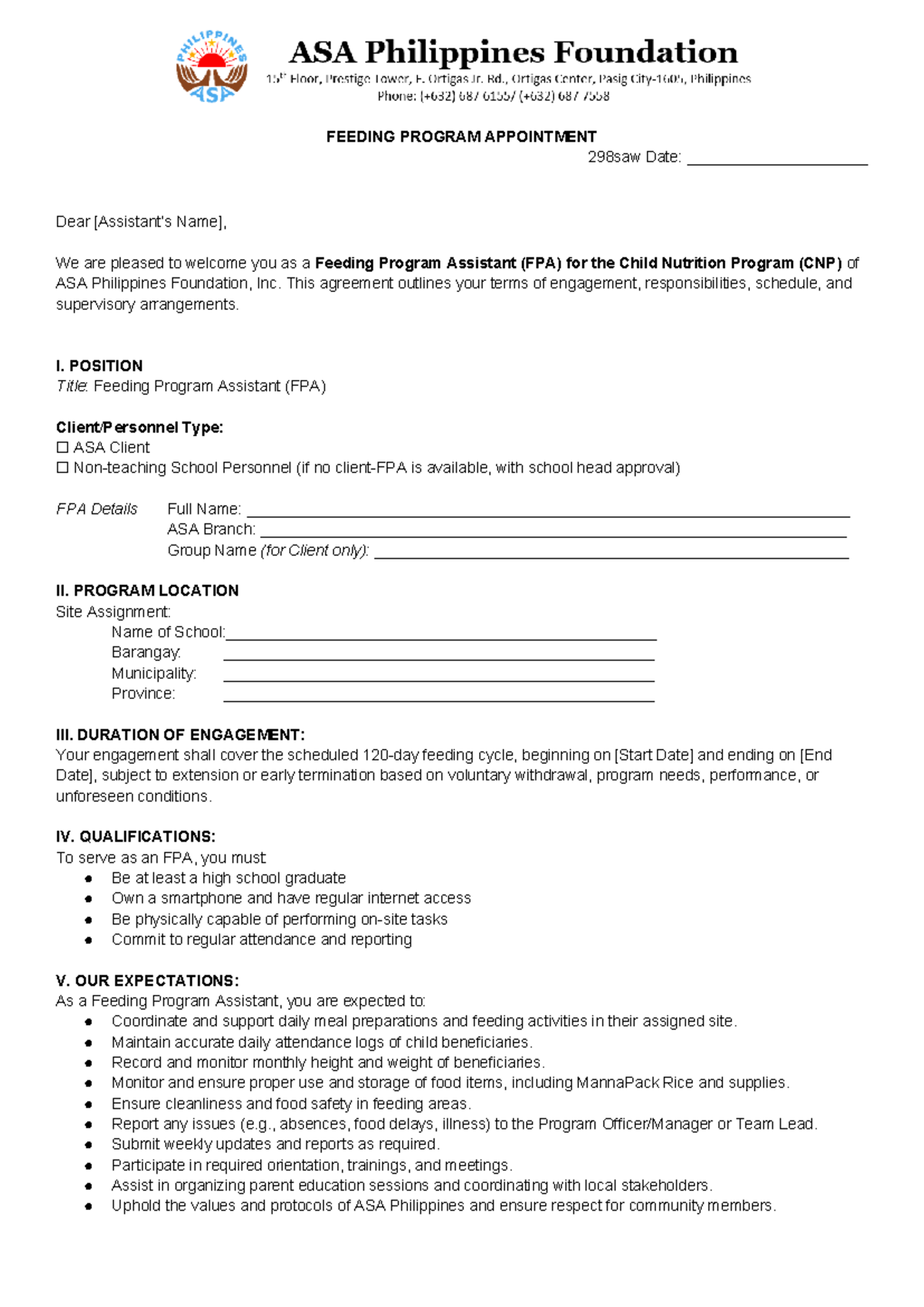Feeding Program Assistant Agreement - CNP 298saw - Studocu