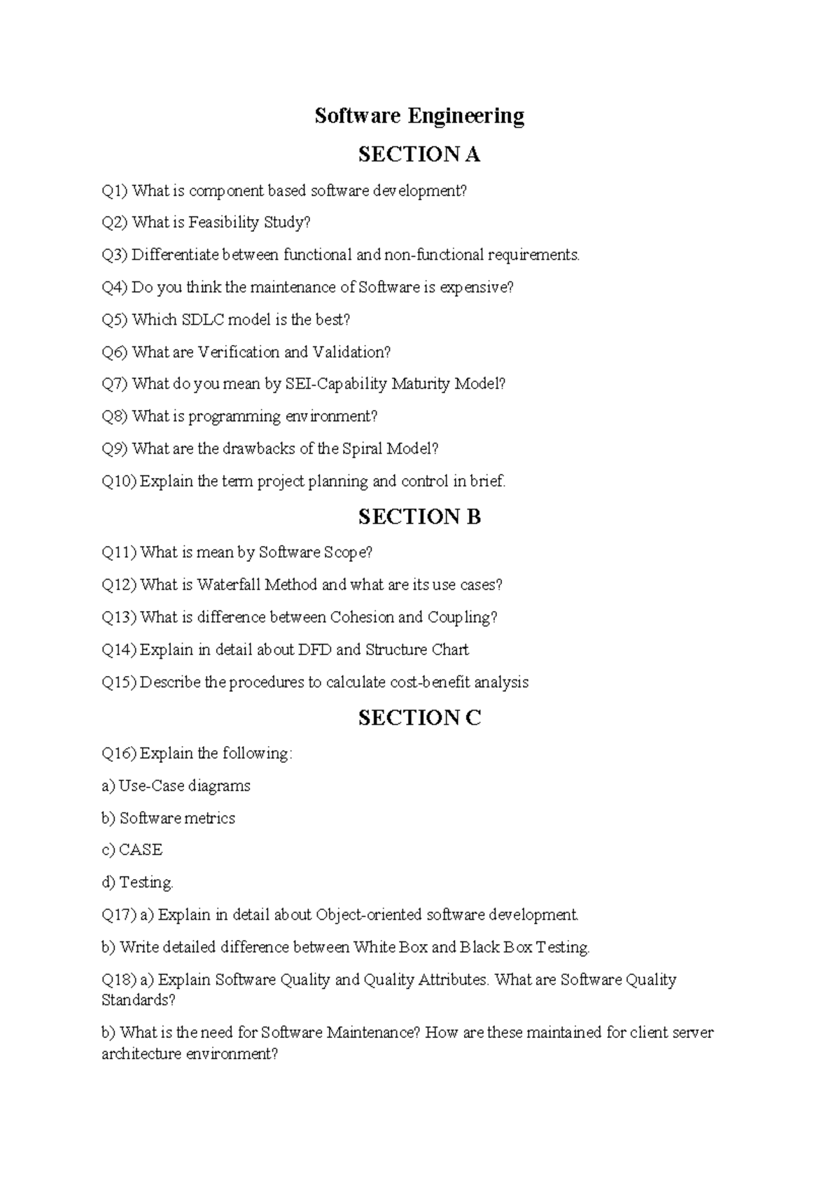 Final Exam Questions for Software Engineering, Computer Networks, ERP ...