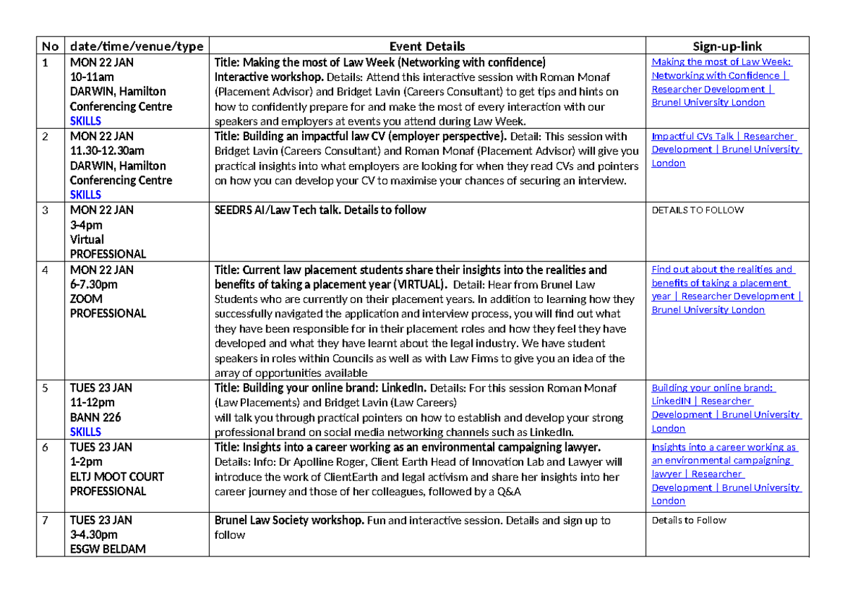 Law Week 2024 INFO & SIGN UPS - No date/time/venue/type Event Details ...