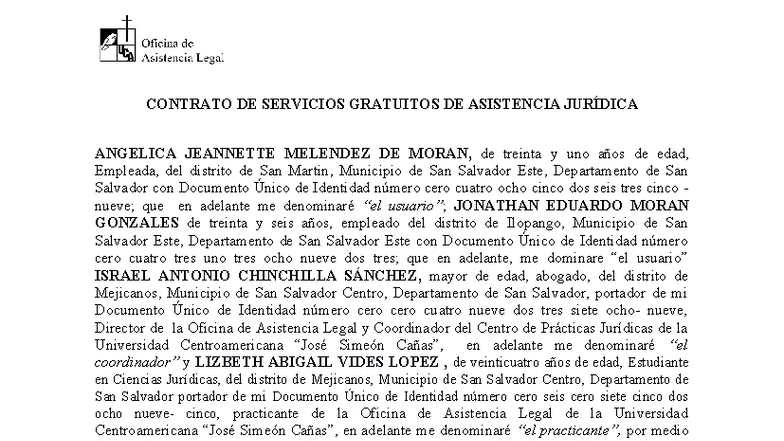 Contrato de Servicios Gratuitos de Asistencia Jurídica UCA - Studocu