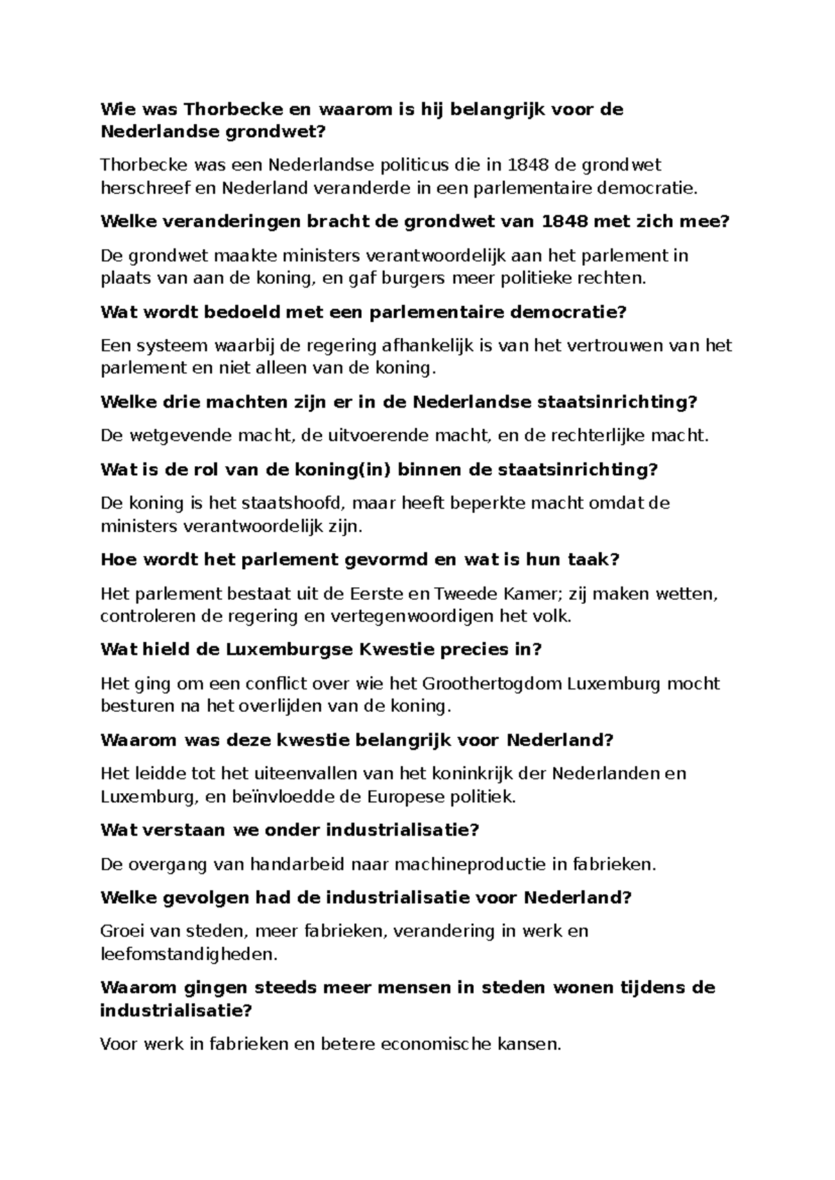 Geschiedenis (laatste toetsweek) over Thorbecke en de Grondwet 1848 ...