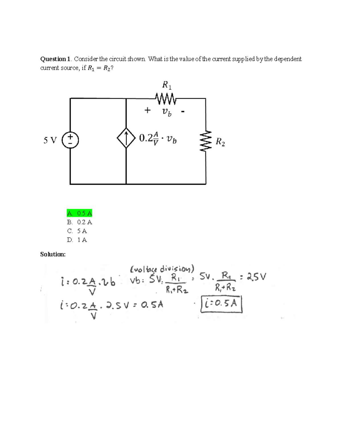 Quiz 1 Solutions - Circuit Analysis & Electrical Concepts - Studocu