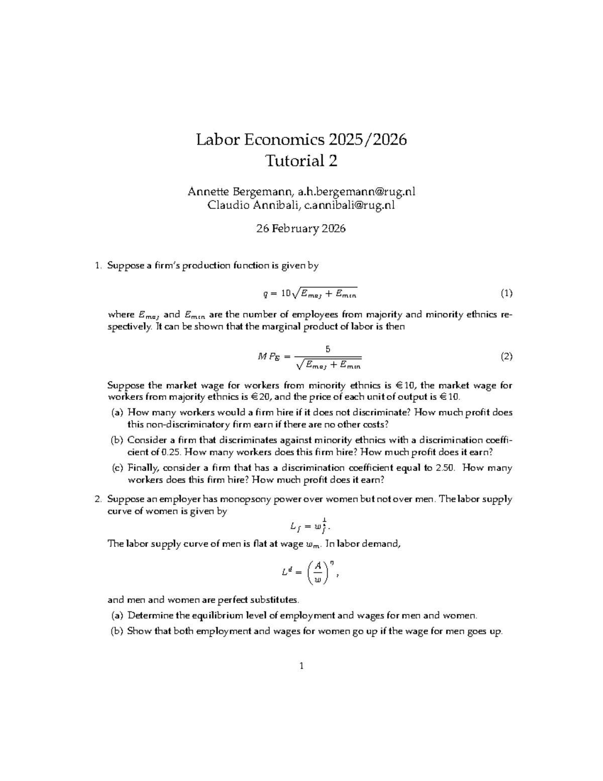 Labor Economics Tutorial 2: Discrimination and Wage Gaps Analysis ...