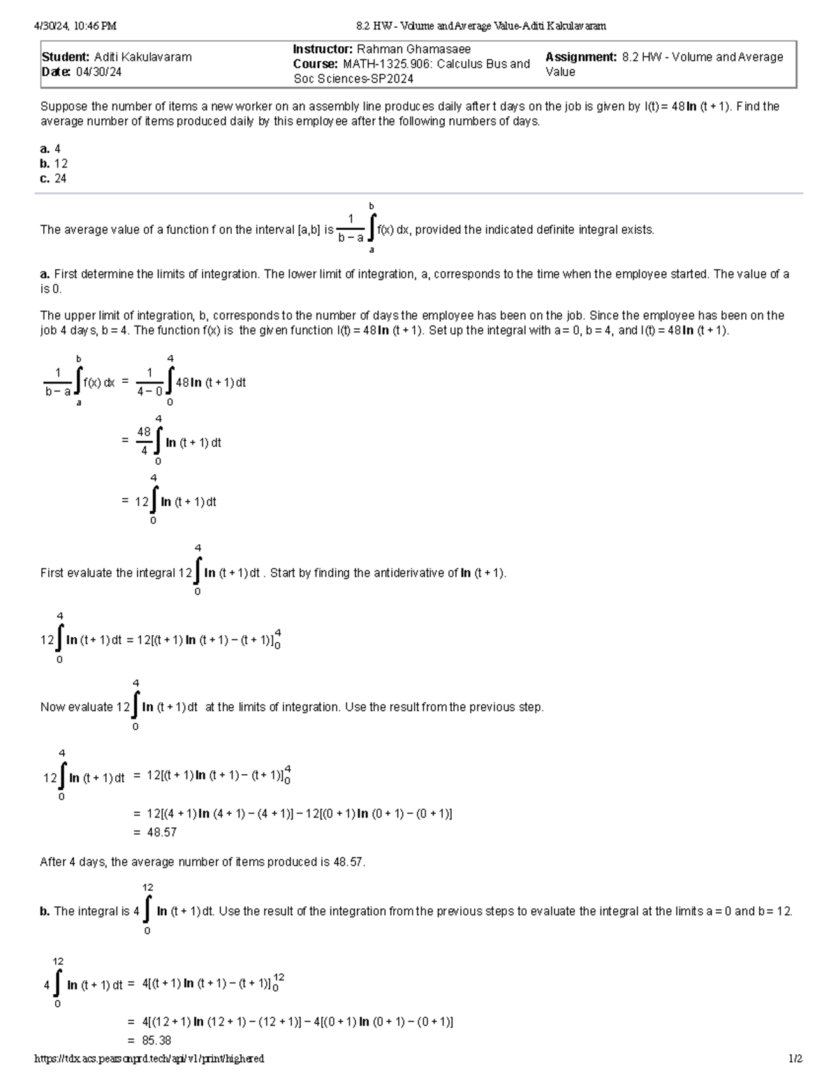 MATH-1325 Final Exam HW: Volume & Average Value Solutions - Studocu