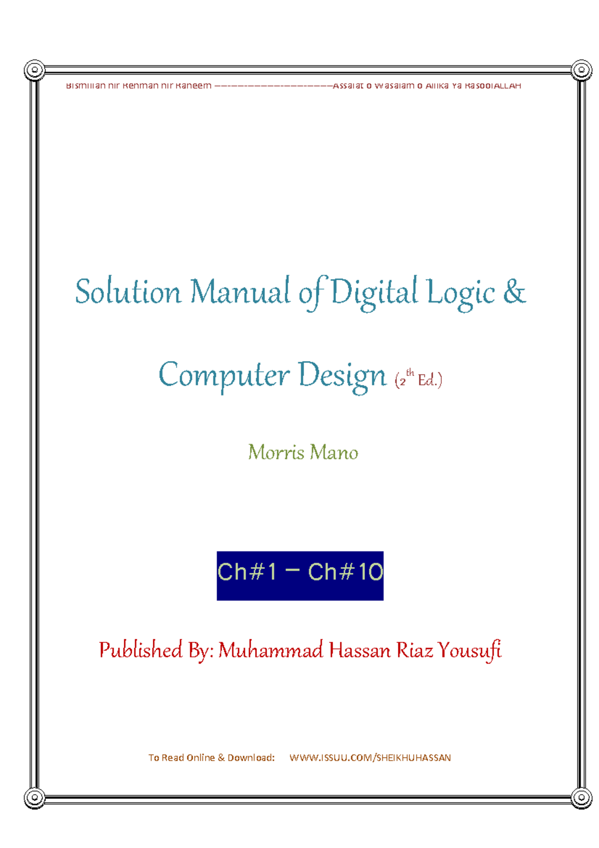 Solution Manual: Digital Logic & Computer Design (2nd Ed.) by Mano - Studocu