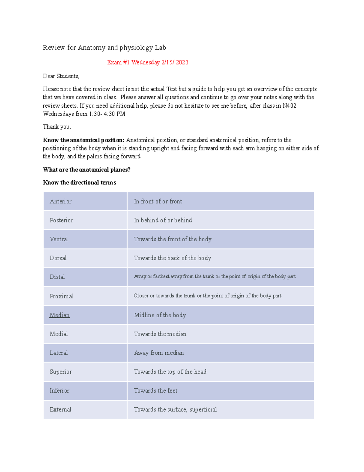 Untitled document - Google Docs - Review for Anatomy and physiology Lab ...