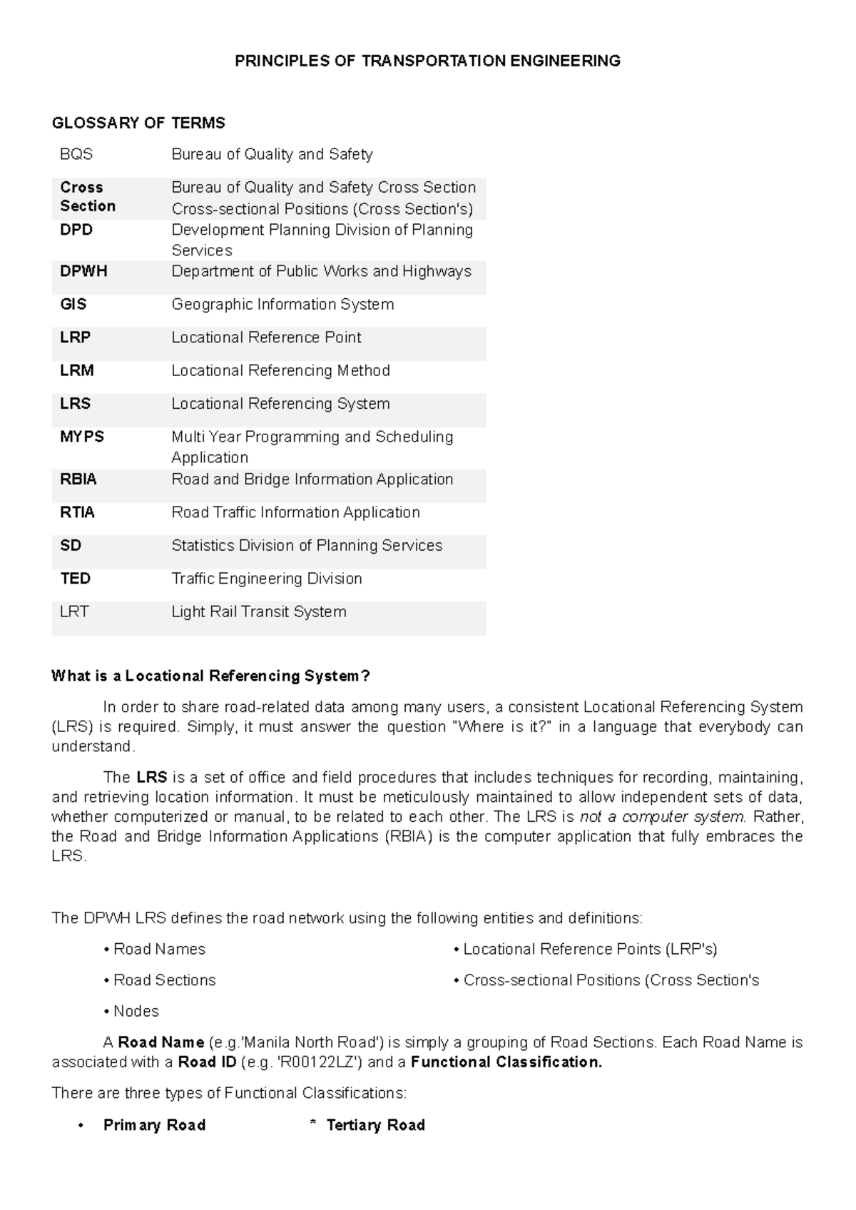 Principles of Transportation Engineering: Key Terms & Concepts - Studocu