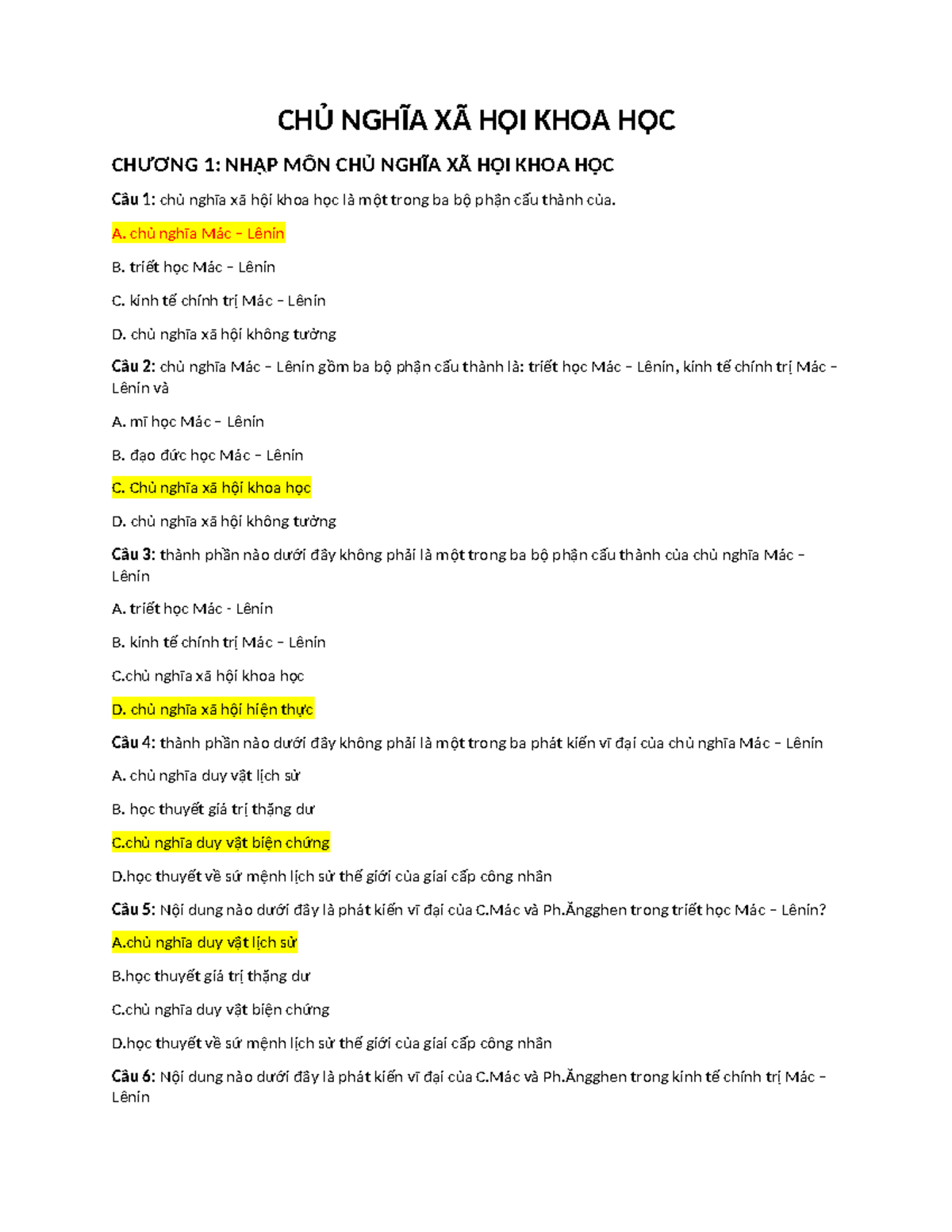 Sach he thong cau hoi trac nghiem chu nghia xa hoi khoa hoc - CHỦ NGHĨA XÃ HỘI KHOA HỌC CHƯƠNG 1 ...