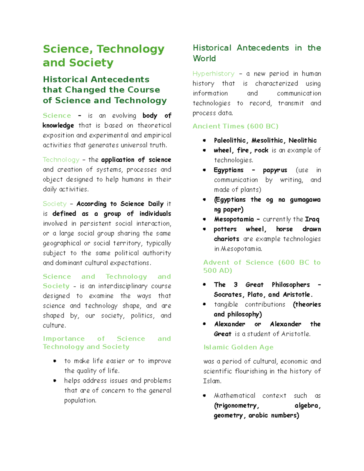 Sts topic a and b - Science, Technology and Society Historical ...