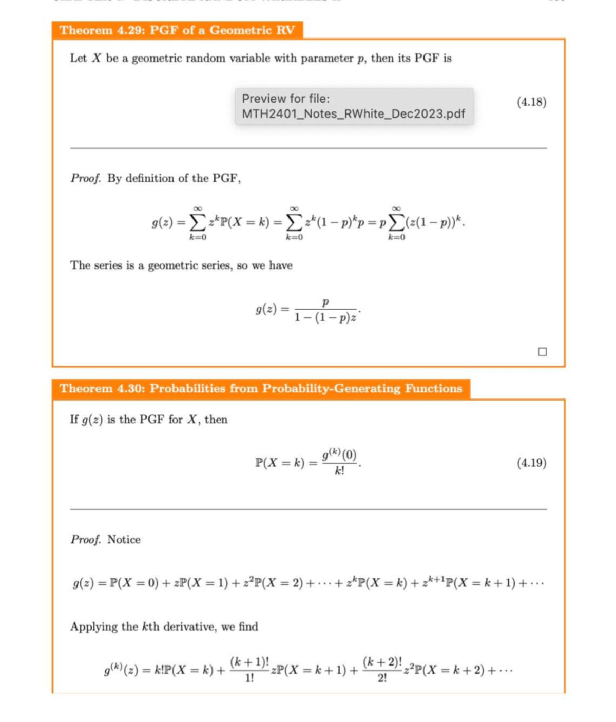 "Comprehensive Study Guide for MTH2401: PGF of Geometric RVs" - Studocu