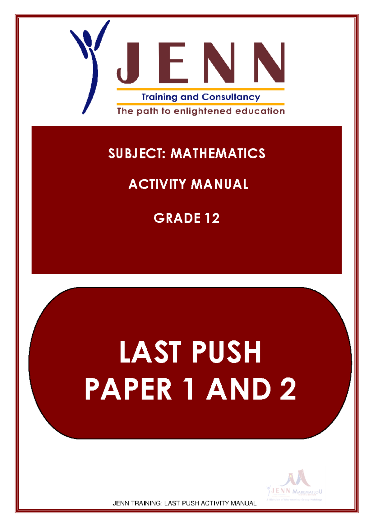 JENN G12 Last Push Activity Manual - Mathematics Papers 1 & 2 - Studocu