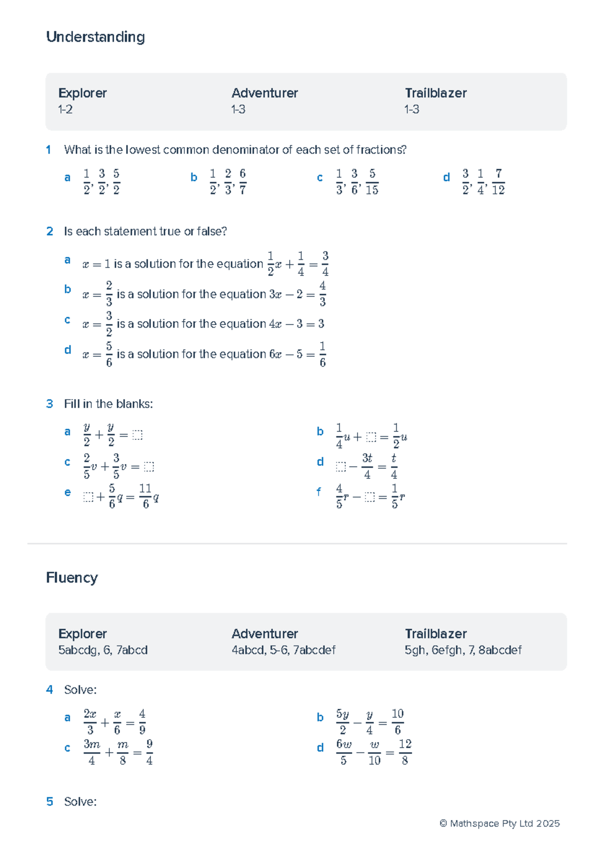 Solve with Fractions Worksheet A4: Lowest Common Denominator & More ...