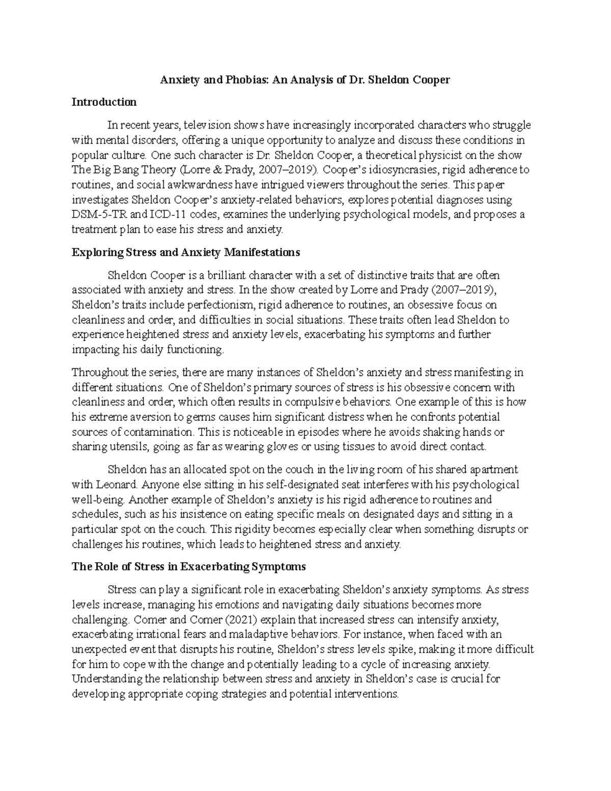 Psy470 - Final Exam: Analyzing Anxiety in Dr. Sheldon Cooper - Studocu