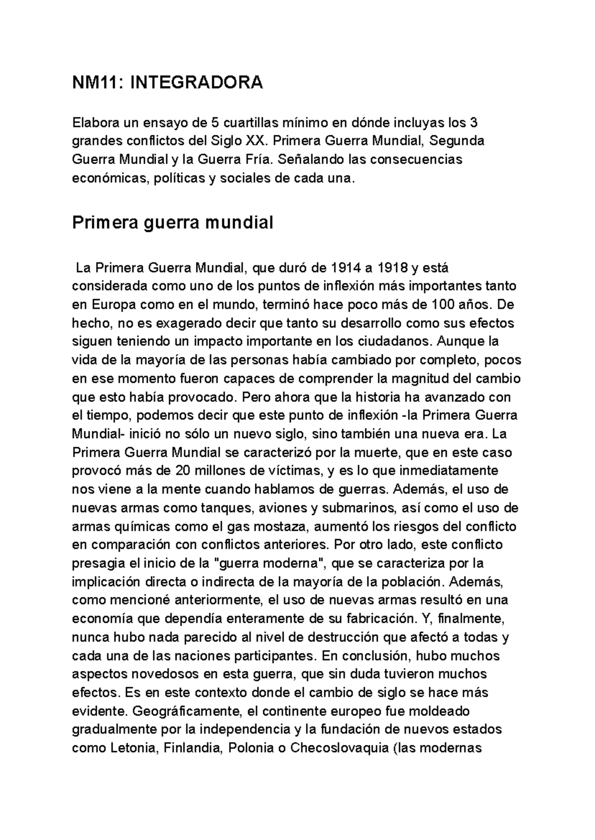 NM11 – Essay on 20th Century Major Conflicts: WWI, WWII & Cold War ...