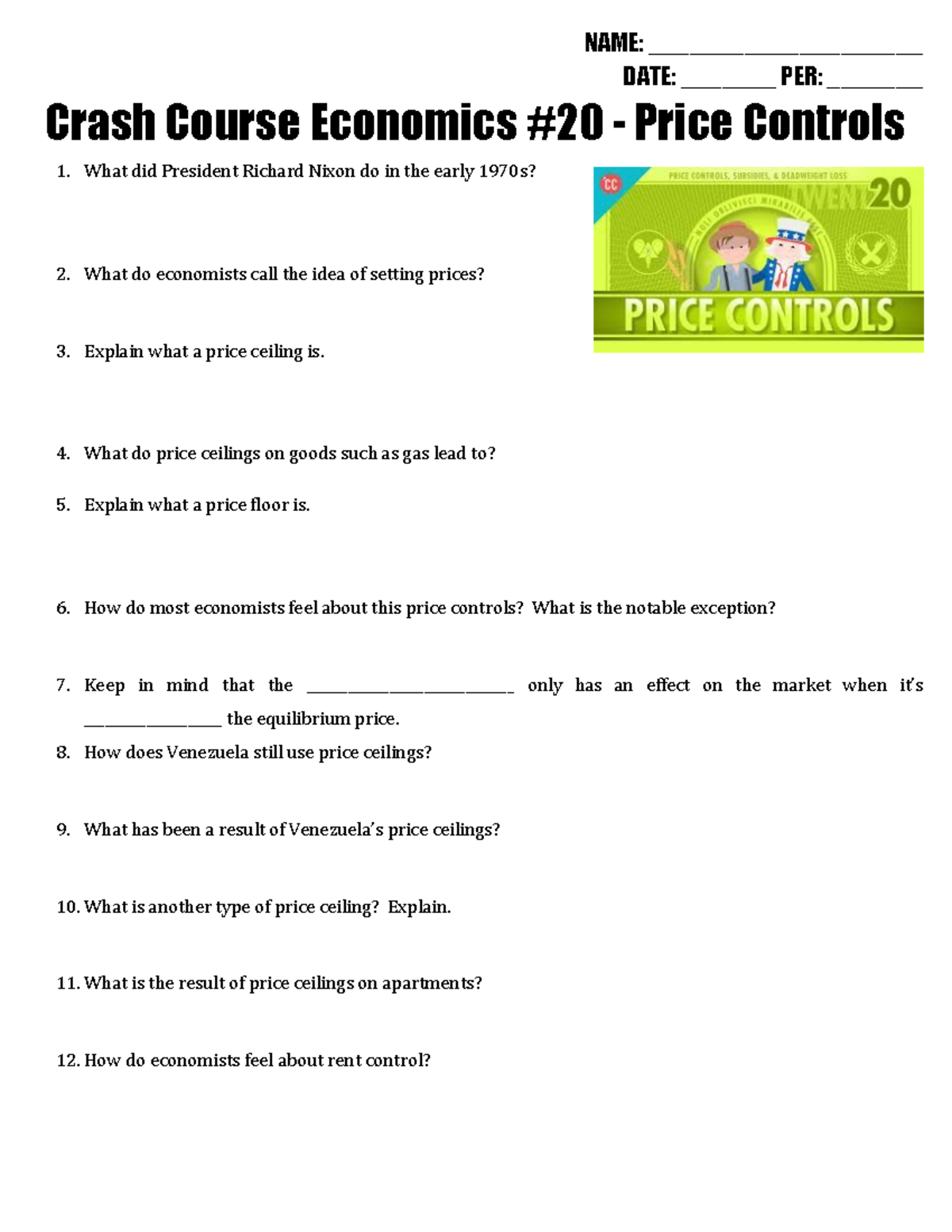 Crash Course Econ #20 - Price Controls Overview and Key Concepts - Studocu