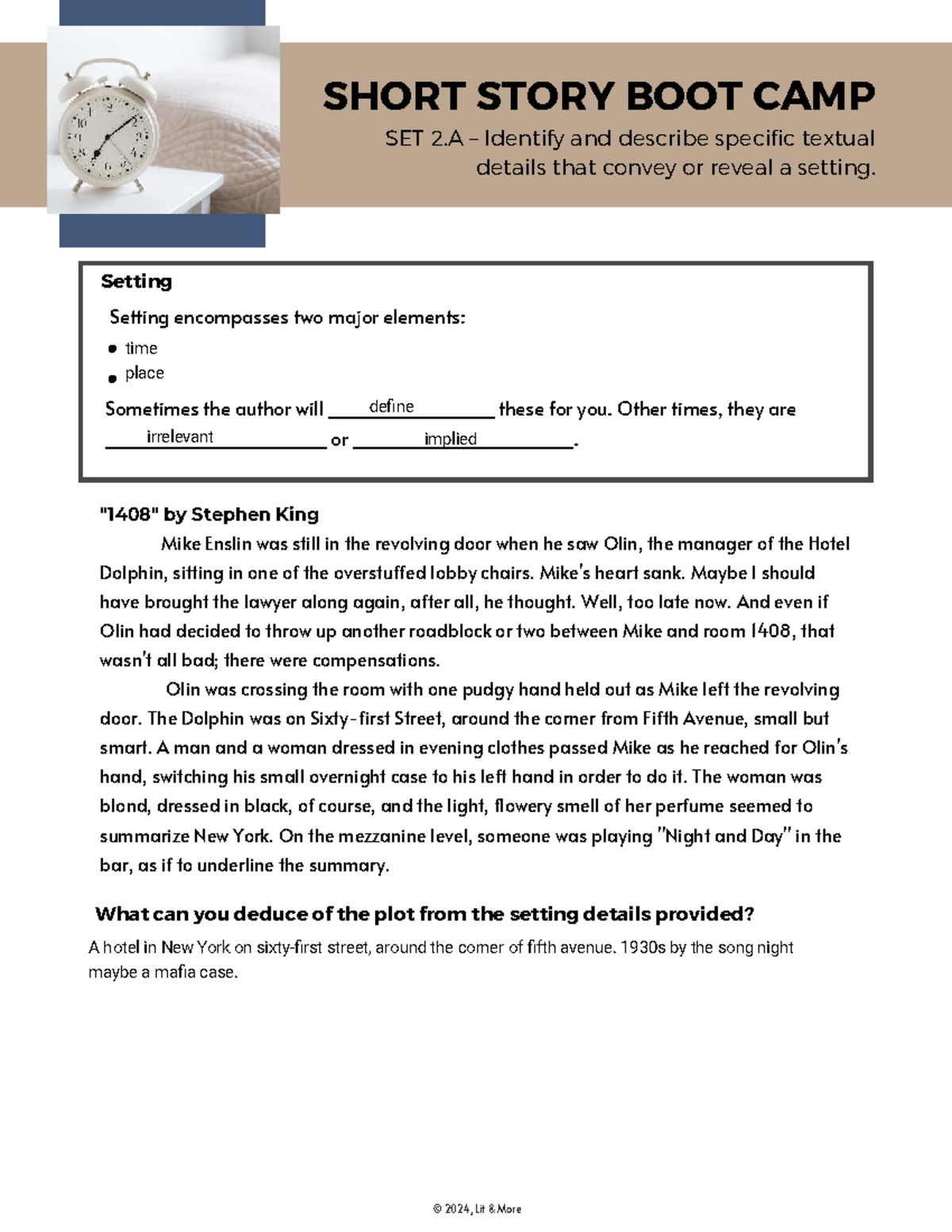 Lesson 2.A: Analyzing Setting in Short Stories - Studocu
