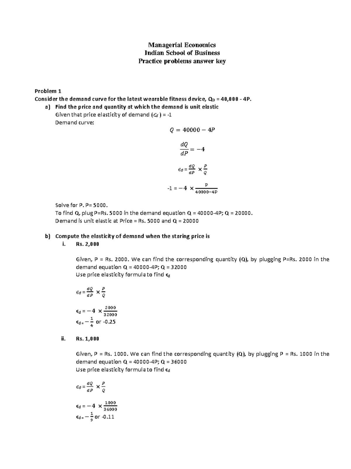 Practice Problems Answer Key - Managerial Economics Midterm - Studocu