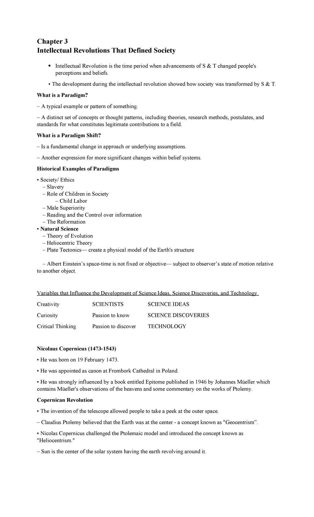 STS 10 Chapter 3: Intellectual Revolutions and Paradigm Shifts - Studocu