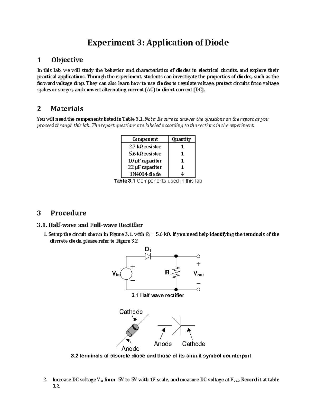 EE104 Lab3 Diode Applications Experiment: Rectifiers Overview - Studocu