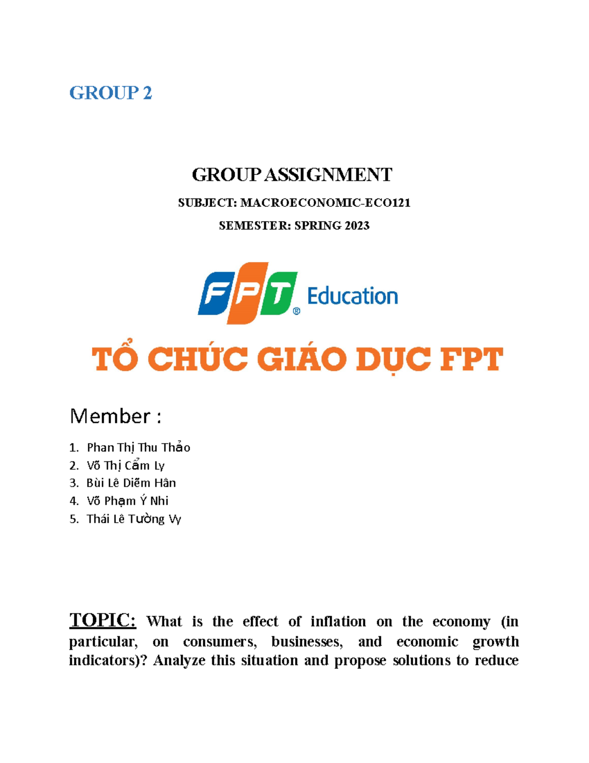 Group-eco121-1 - GROUP 2 GROUP ASSIGNMENT SUBJECT: MACROECONOMIC-ECO ...